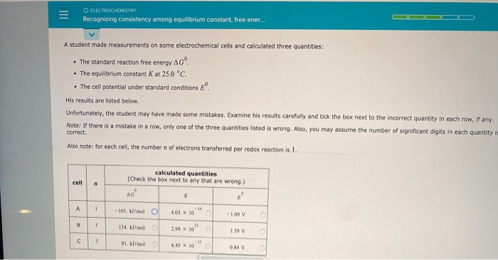 Solved = O ELECTROCHEMISTRY Recognizing consistency among | Chegg.com