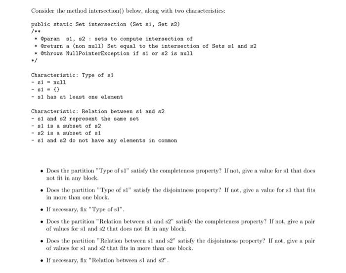 Solved Consider the method intersection() below, along with | Chegg.com