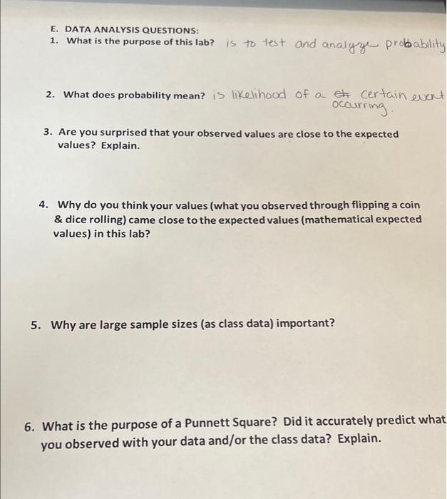 Solved E. DATA ANALYSIS QUESTIONS: 1. What is the purpose of | Chegg.com