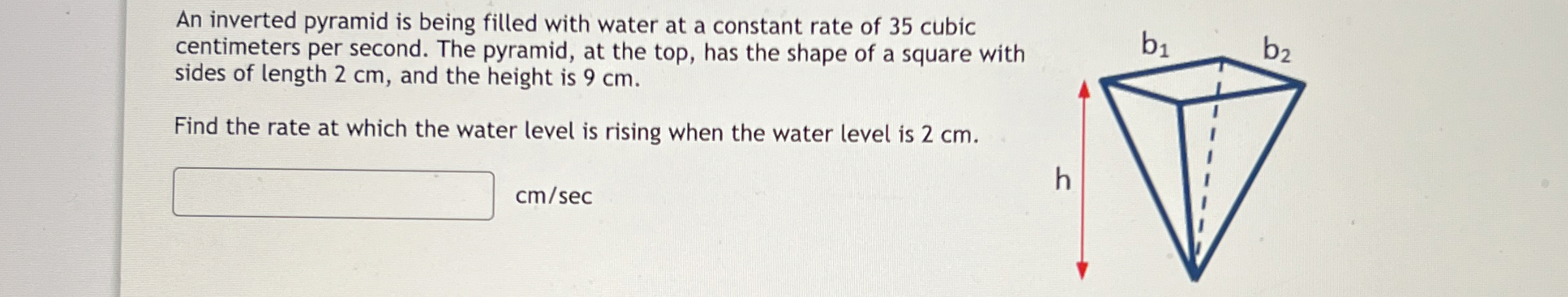 Solved An inverted pyramid is being filled with water at a | Chegg.com
