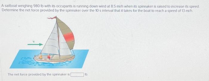 Solved A sailboat weighing 980lb with its occupants is | Chegg.com