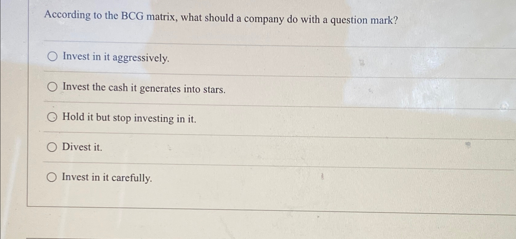 Solved According to the BCG matrix, what should a company do | Chegg.com