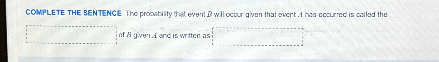 Solved COMPLETE THE SENTENCE The probability that event B | Chegg.com