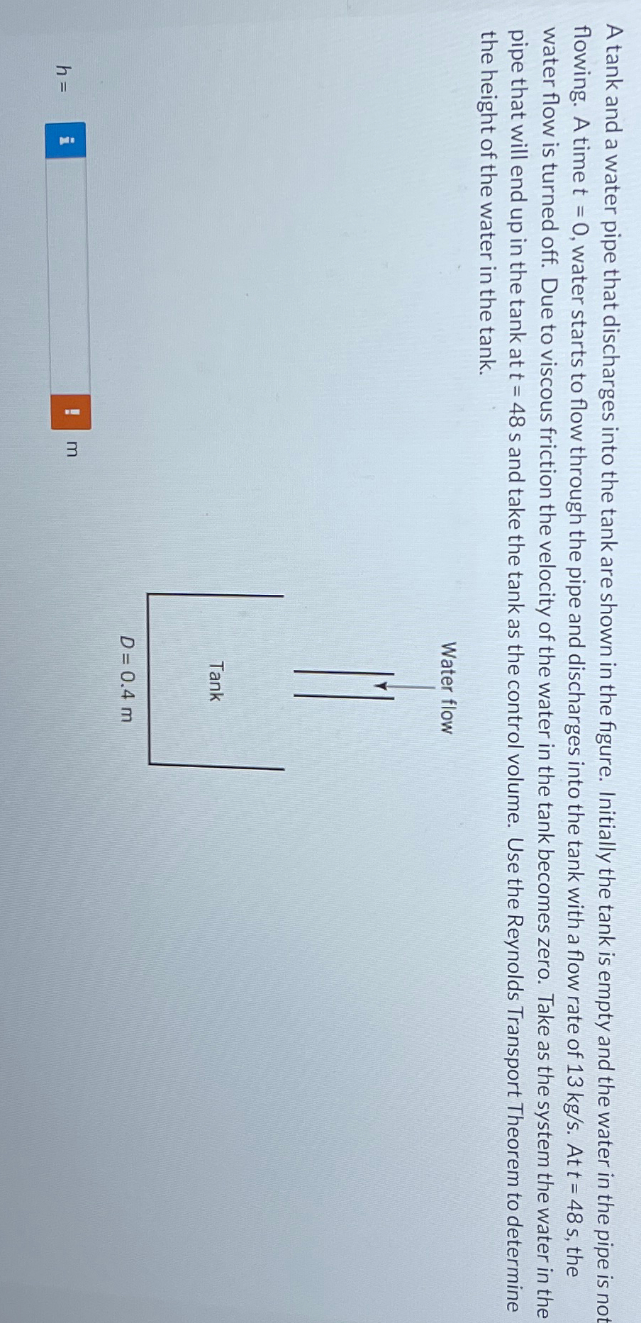 Solved A tank and a water pipe that discharges into the tank | Chegg.com