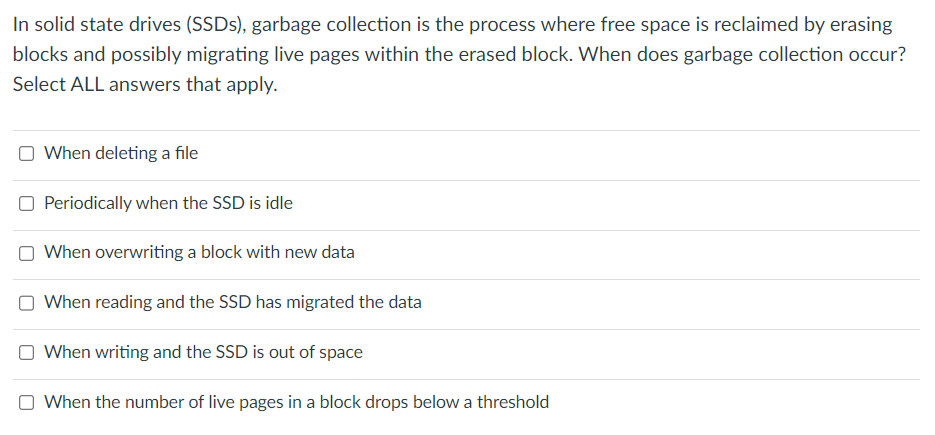 In solid state drives (SSDs), ﻿garbage collection is | Chegg.com