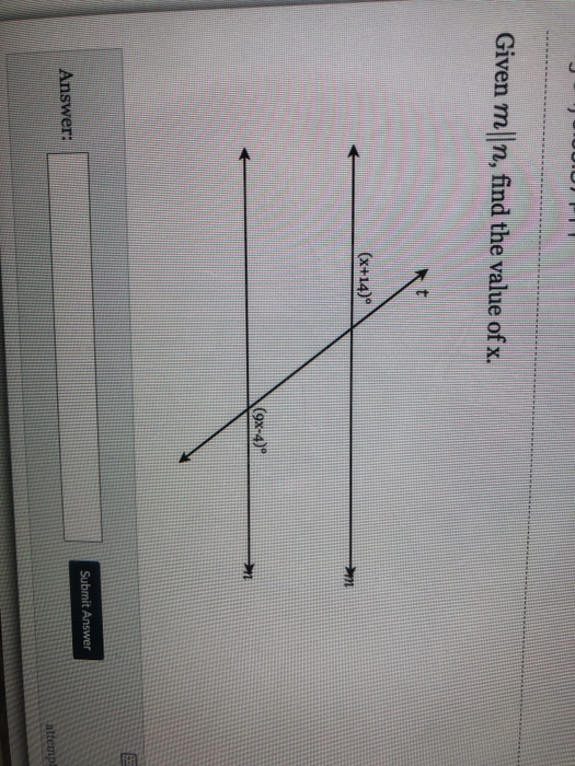 Solved Given m||n, find the value of x. Submit Answer | Chegg.com