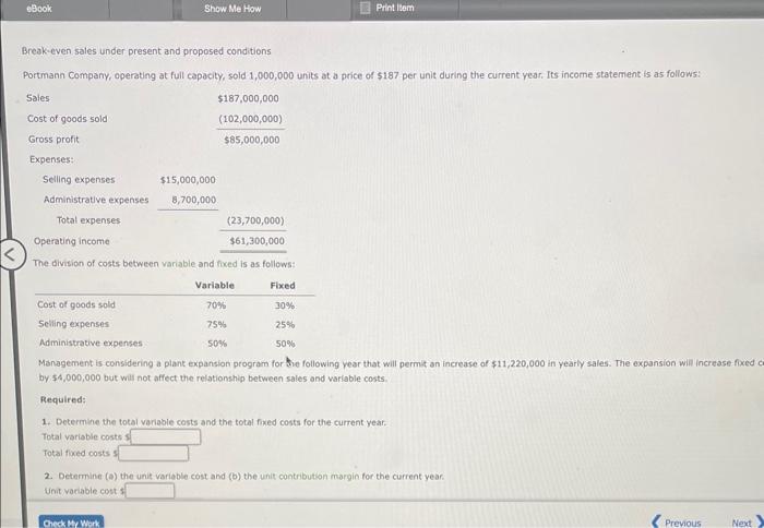 Solved Break-even sales and cost-volume-profit chart For the | Chegg.com
