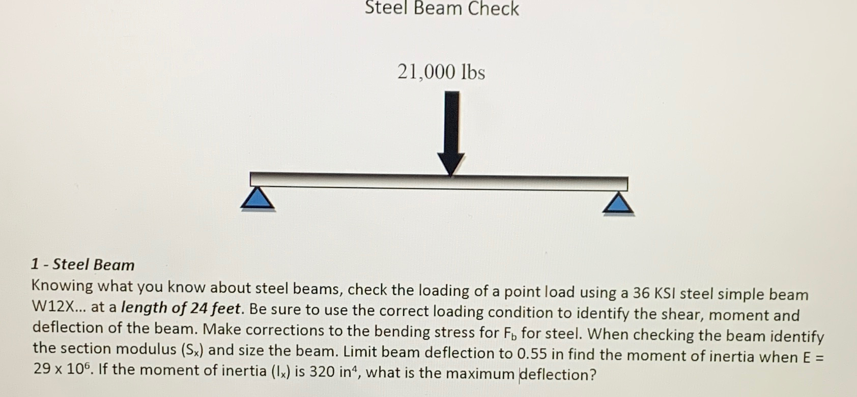 Solved Steel Beam Check21,000lbs1 - ﻿Steel BeamKnowing what | Chegg.com