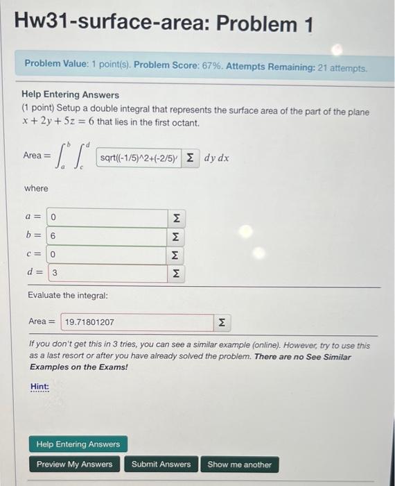 Solved Hw31-surface-area: Problem 1 Problem Value: 1 | Chegg.com