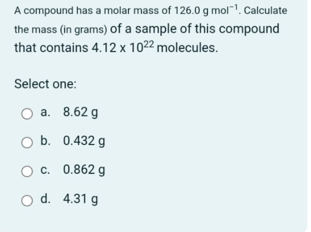 Solved A compound has a molar mass of 126.0gmol-1. | Chegg.com
