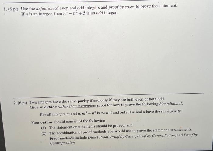 Solved (6 pt) Use the definition of even and odd integers | Chegg.com