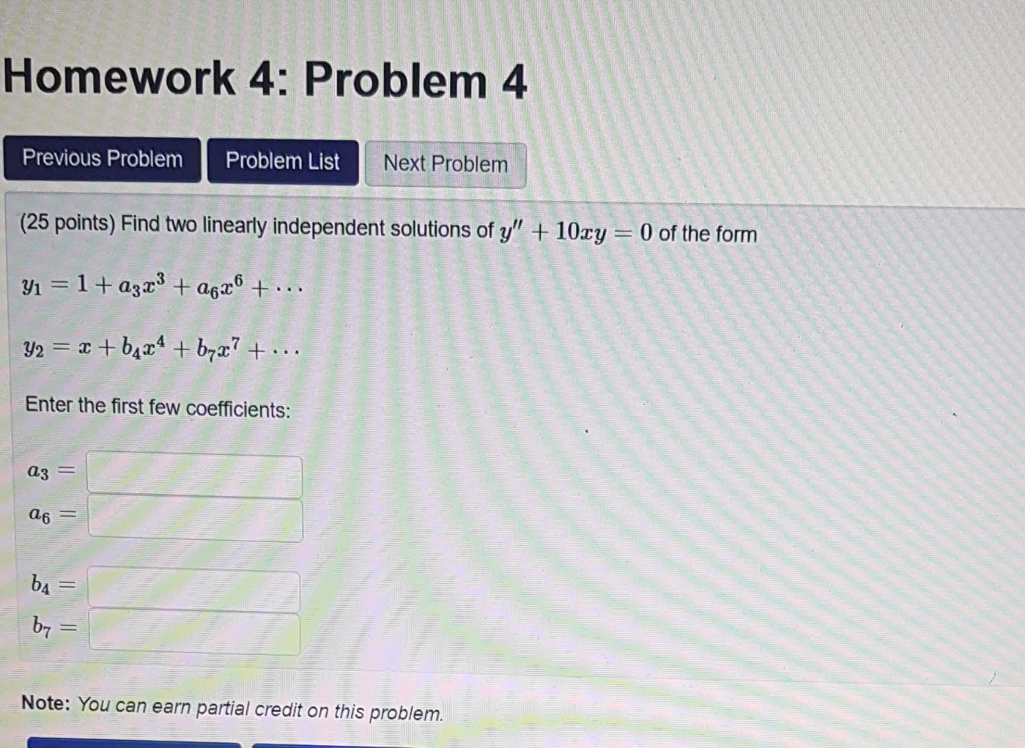 Solved Homework 4 Problem 4 Previous Problem Problem List