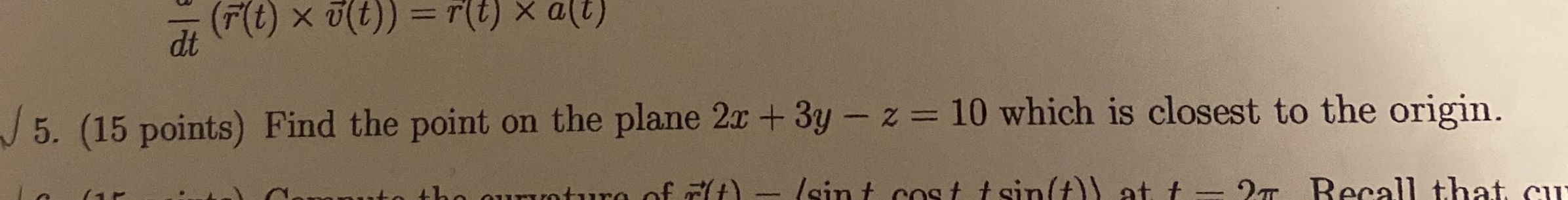 Solved 5. (15 ﻿points) ﻿Find the point on the plane | Chegg.com