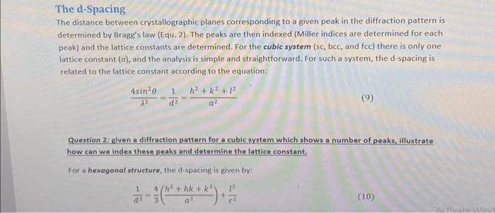 Solved The d-Spacing The distance between crystallographic | Chegg.com