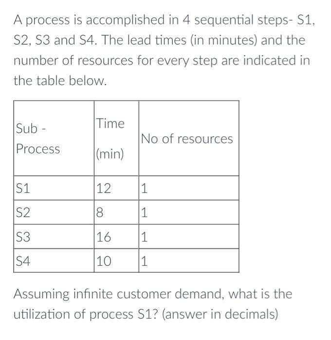 Solved A process is accomplished in 4 sequential steps- S1, | Chegg.com