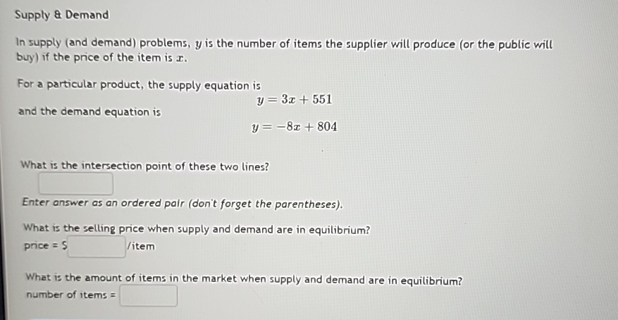 Solved Supply & DemandIn supply (and demand) ﻿problems, y | Chegg.com