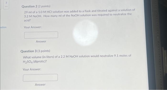 Solved Question 2 ( 2 points) 29ml of a 1.0MHCl solution was | Chegg.com