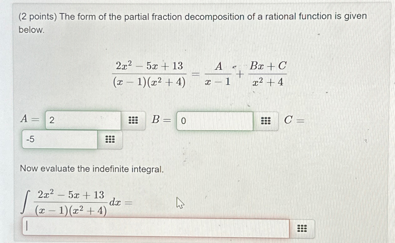 Solved (2 ﻿points) ﻿The form of the partial fraction | Chegg.com