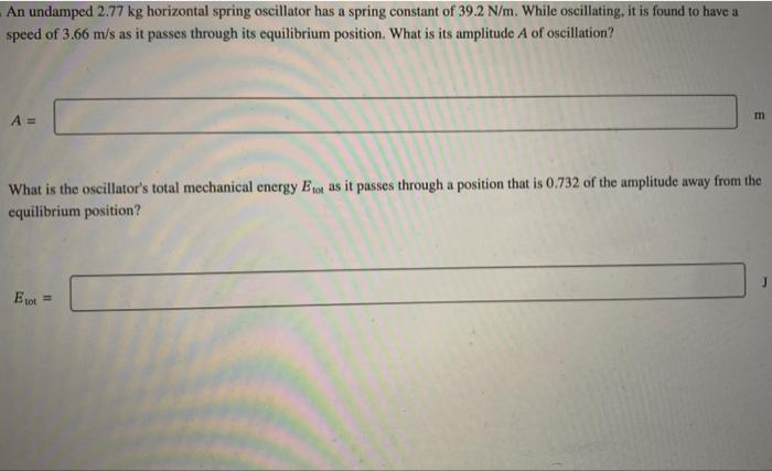 Solved An undamped 2.77 kg horizontal spring oscillator has | Chegg.com