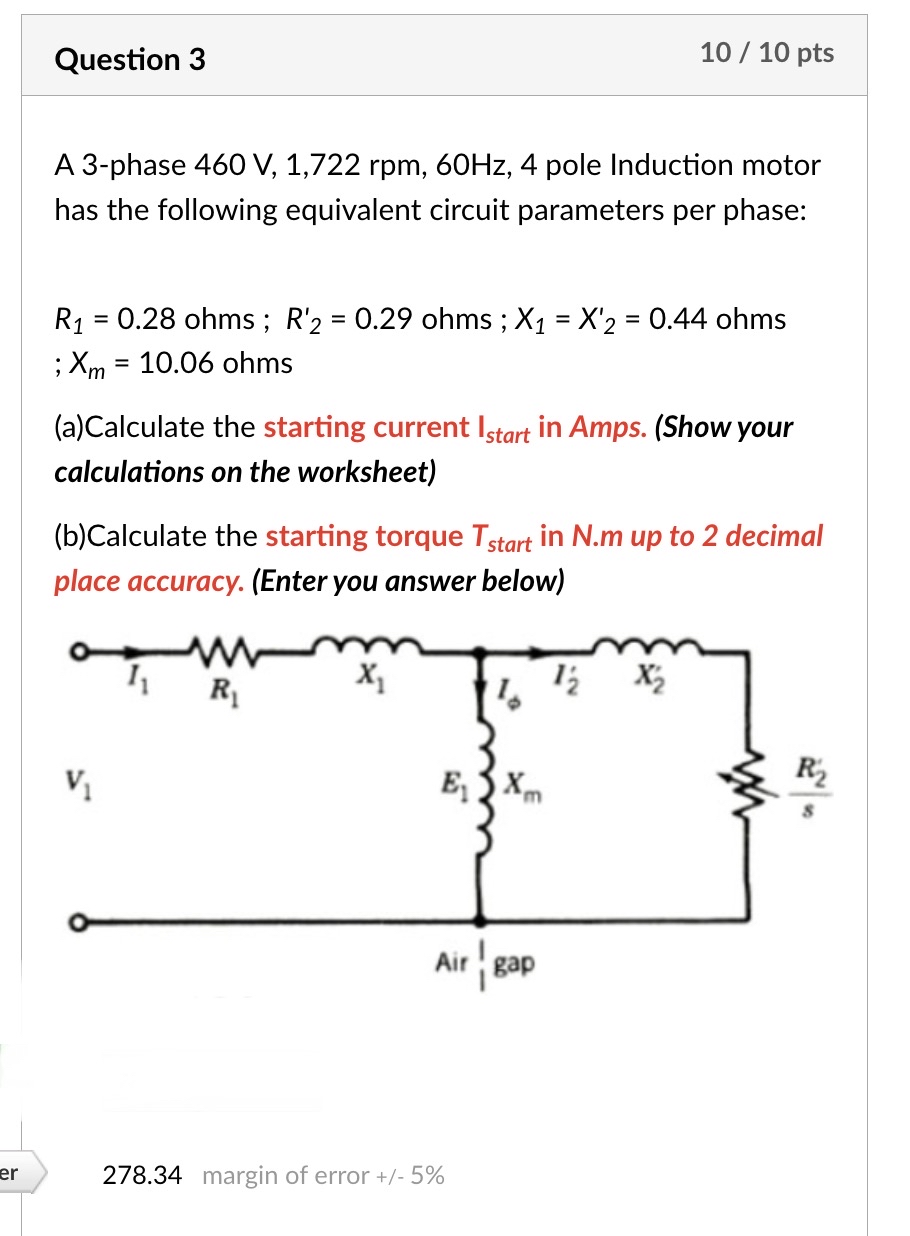 Solved Question 3A 3-phase 460V,1,722rpm,60Hz,4 ﻿pole | Chegg.com