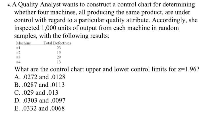 Solved 4. A Quality Analyst wants to construct a control | Chegg.com