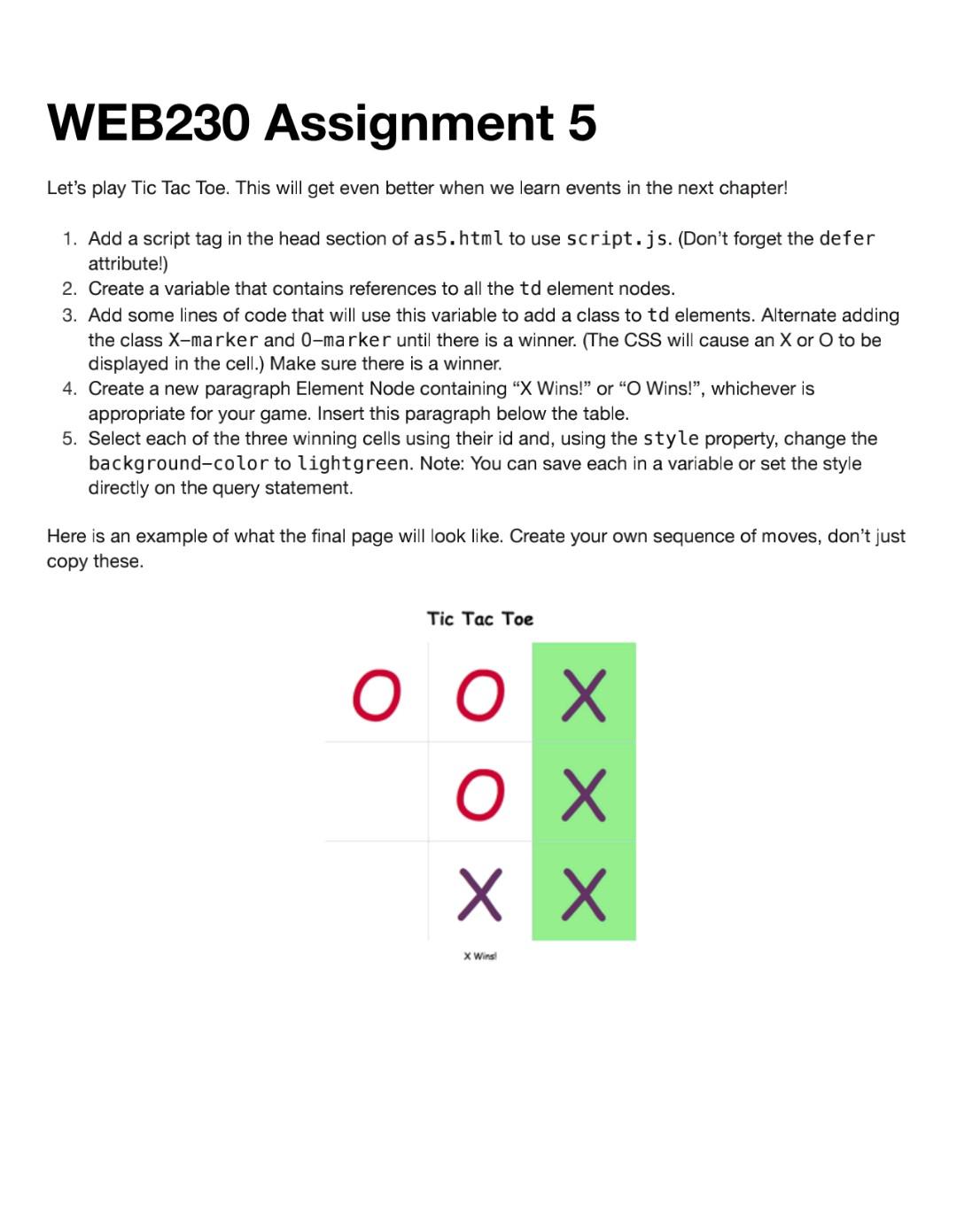 Solved Web230 Assignment 5 Let S Play Tic Tac Toe This Will