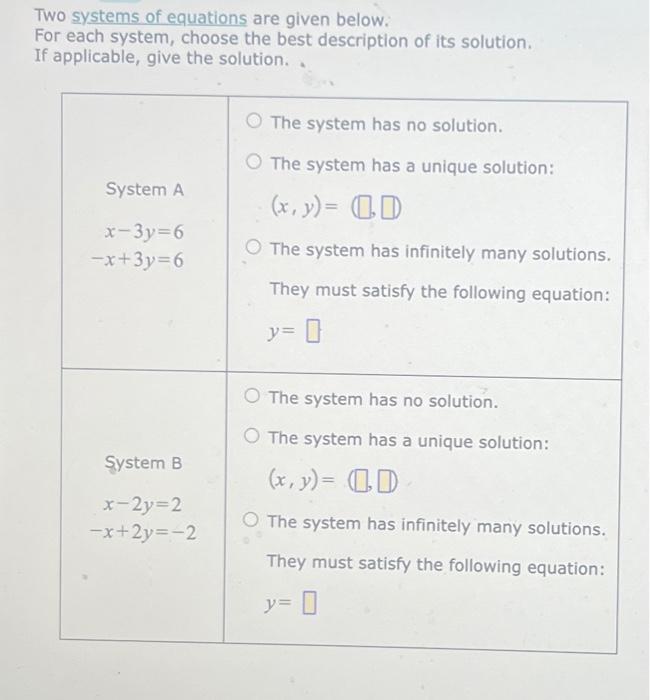 Solved Two systems of equations are given below. For each | Chegg.com
