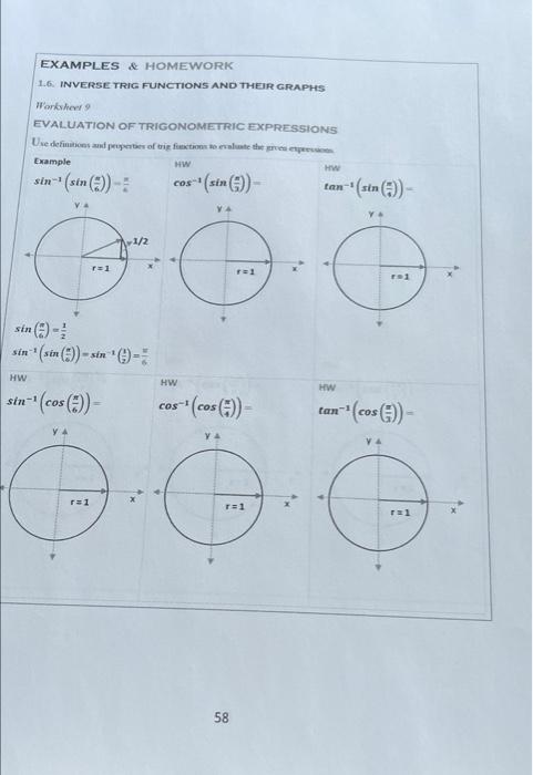 Solved EXAMPLES & HOMEWORK 1.6. INVERSE TRIG FUNCTIONS AND | Chegg.com