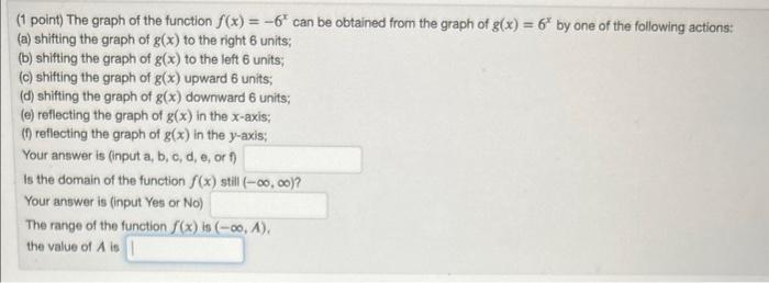 Solved (1 point) The graph of the function f(x)=−6x can be | Chegg.com