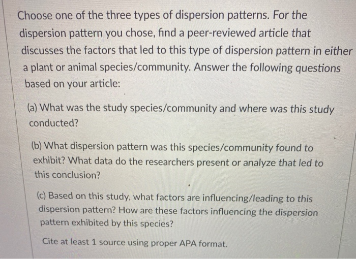 Choose one of the three types of dispersion patterns. | Chegg.com