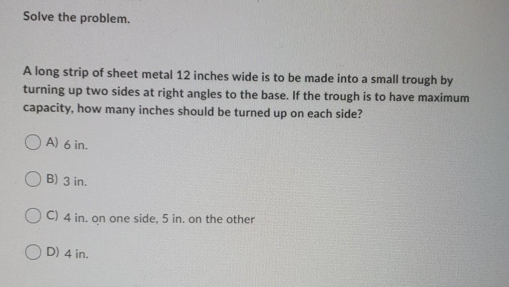 Solved Solve the problem. A long strip of sheet metal 12 | Chegg.com