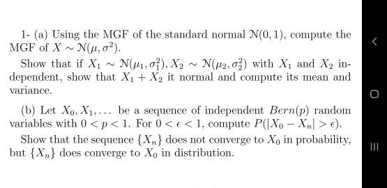 Solved 1- (a) Using the MGF of the standard normal N(0,1), | Chegg.com