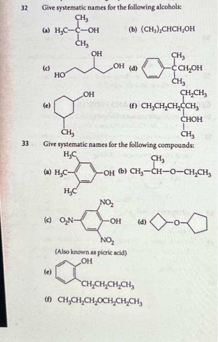 Solved 32 Give systematic names for the following alcohols: | Chegg.com