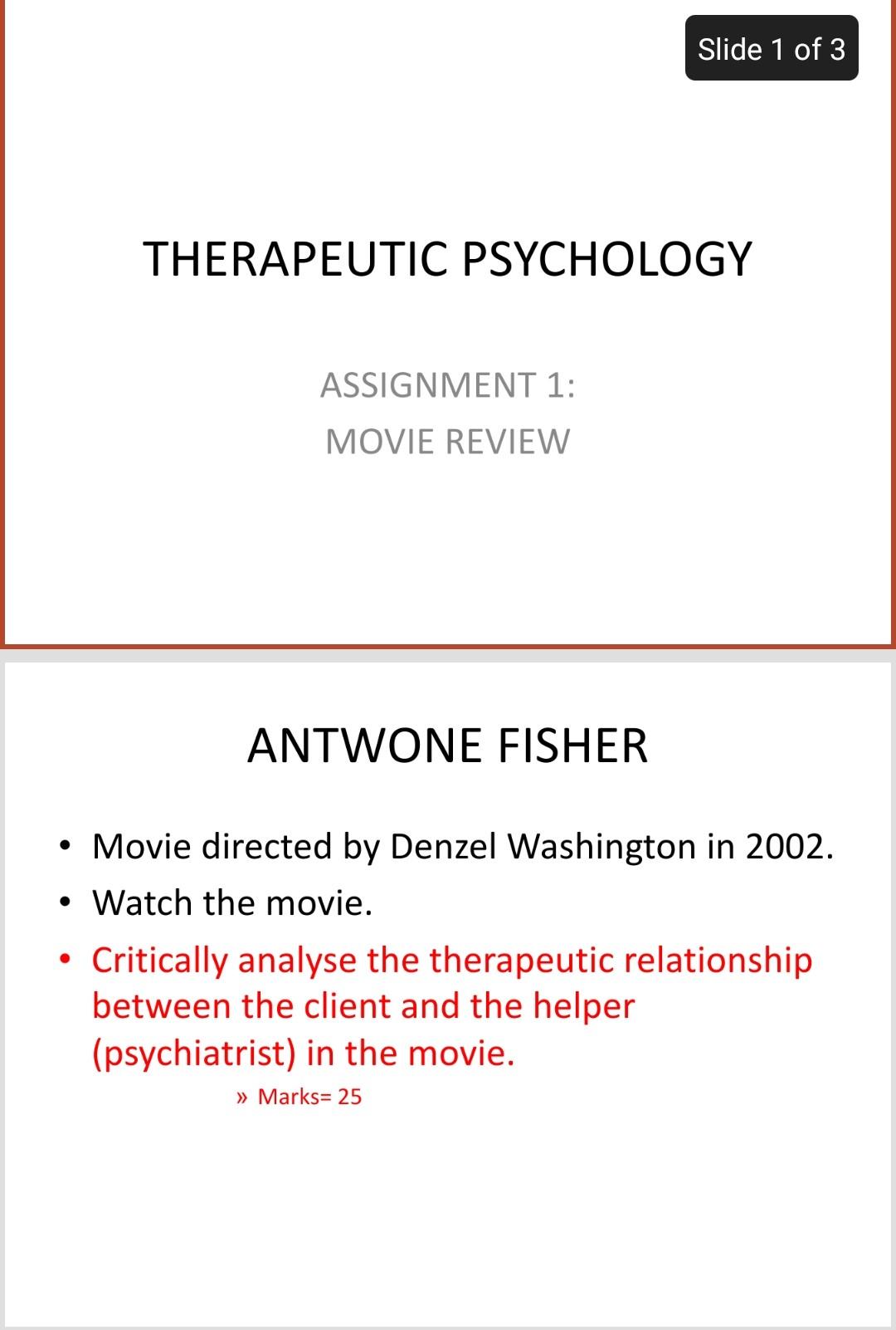 Solved Slide 1 of 3 THERAPEUTIC PSYCHOLOGY ASSIGNMENT 1: | Chegg.com