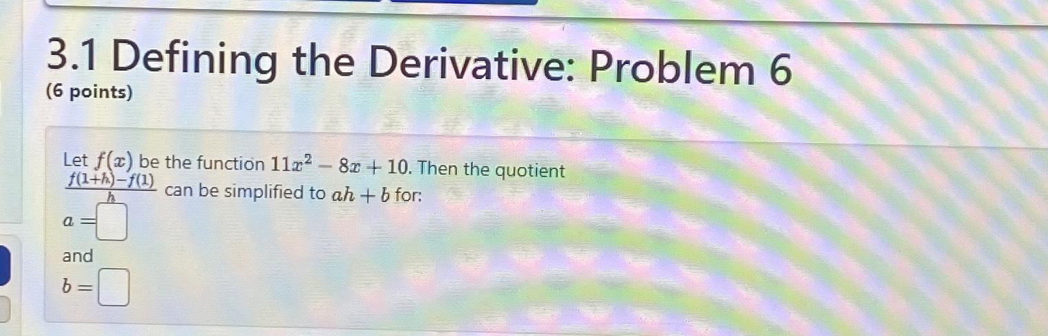 Solved 3.1 ﻿Defining the Derivative: Problem 6 (6 | Chegg.com