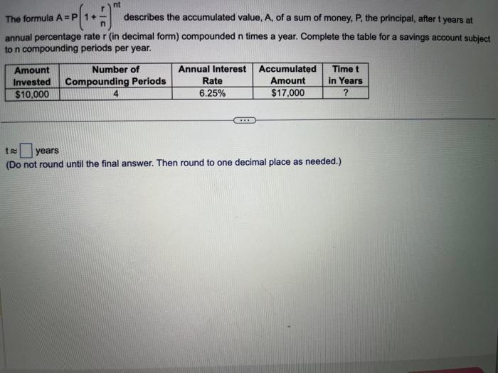 Solved The formula A=Peπ describes the accumulated value, A, | Chegg.com