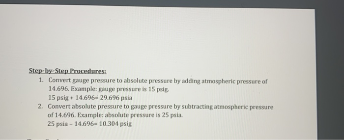 Solved Step-by-Step Procedures: 1. Convert gauge pressure to | Chegg.com