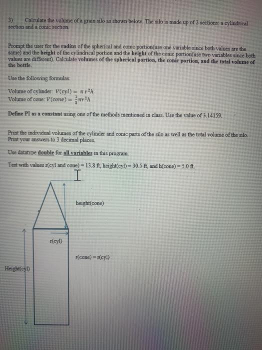 Solved 3) Calculate the volume of a grain silo as shown | Chegg.com