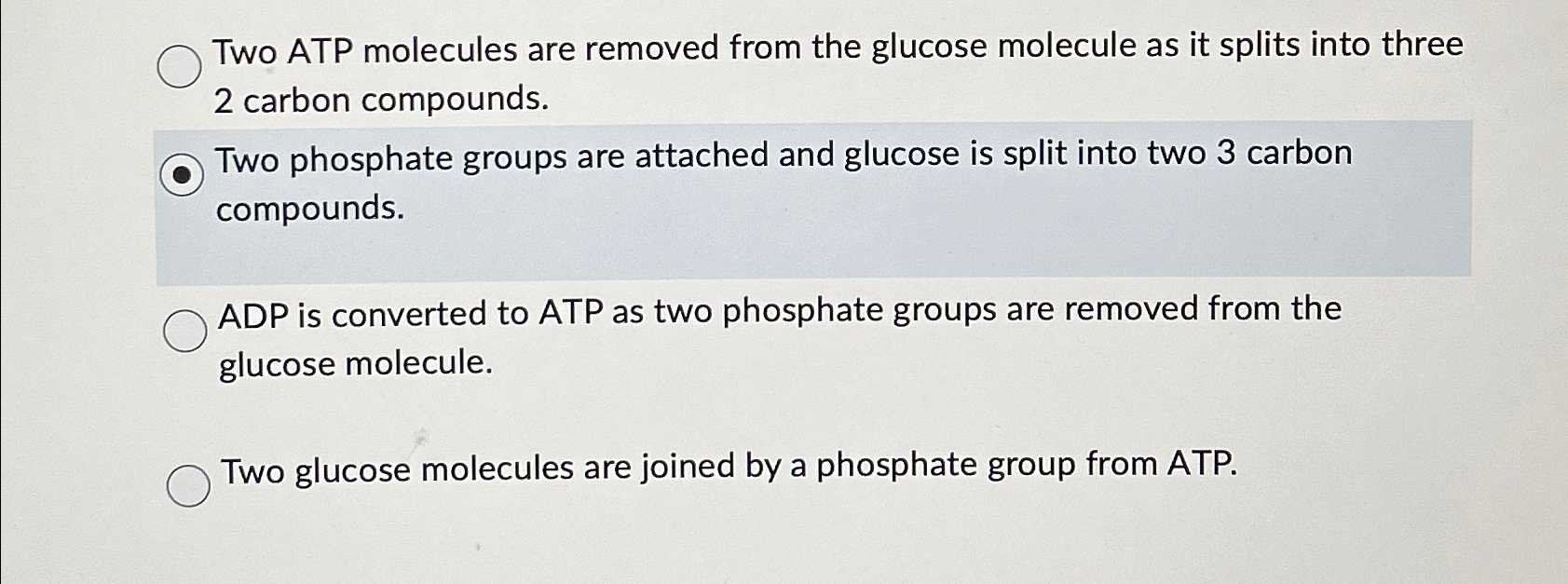 Solved Two ATP molecules are removed from the glucose | Chegg.com