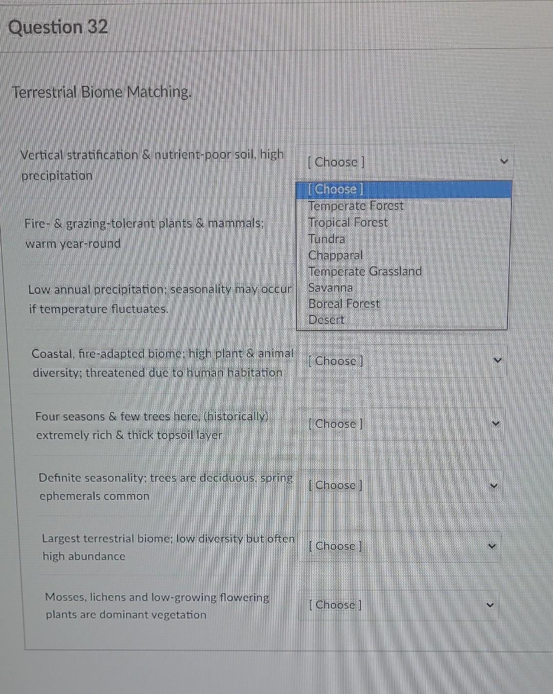 Solved Terrestrial Biome Matching. Vertical stratification | Chegg.com