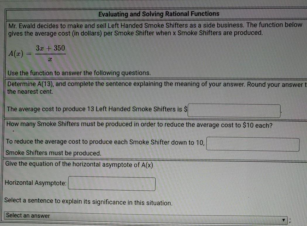 Solved Evaluating and Solving Rational Functions Mr. Ewald | Chegg.com