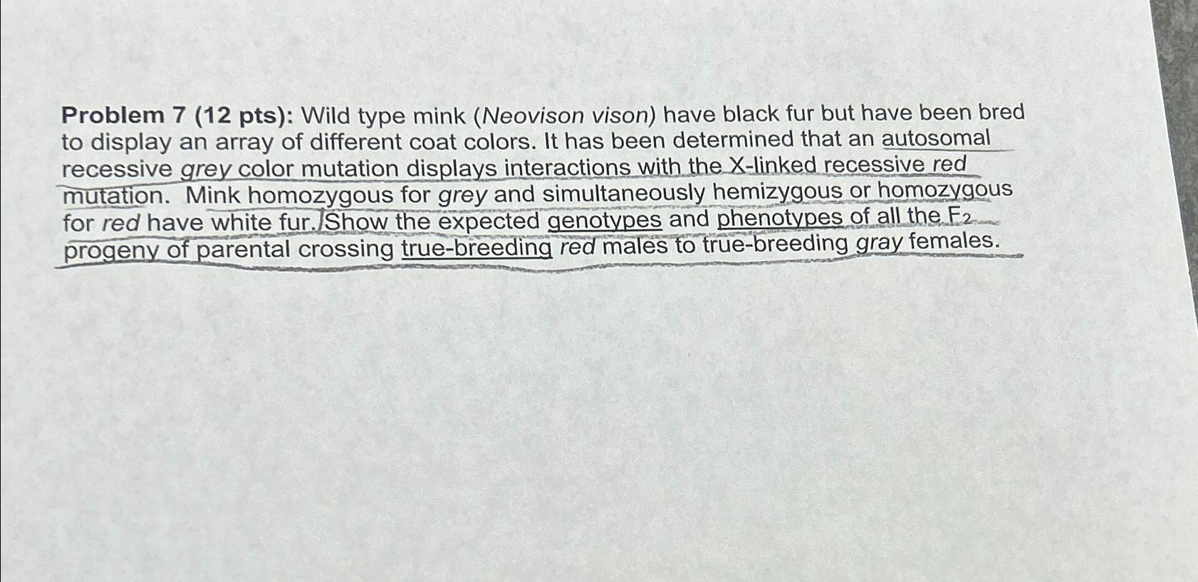 Solved Problem 7 (12 ﻿pts): Wild type mink (Neovison vison) | Chegg.com