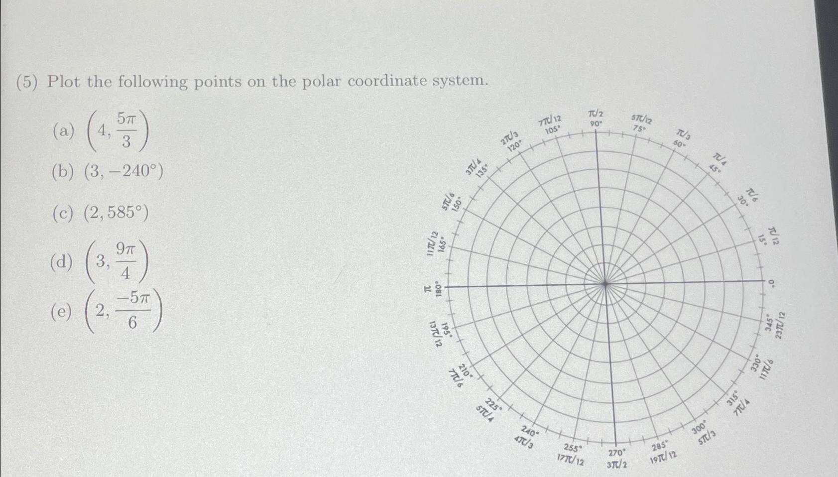 Solved (5) ﻿Plot the following points on the polar | Chegg.com