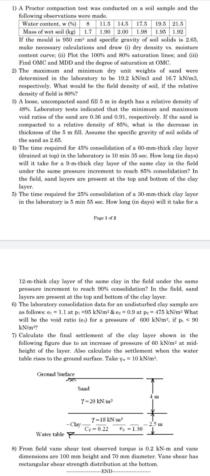 Solved 1) A Proctor compaction test was conducted on a soil | Chegg.com