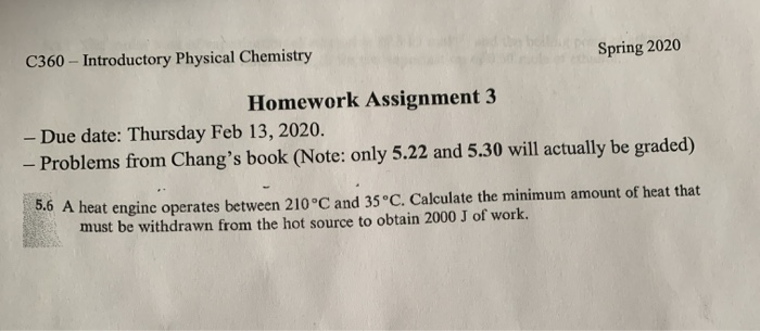 Solved C360 - Introductory Physical Chemistry Spring 2020 | Chegg.com