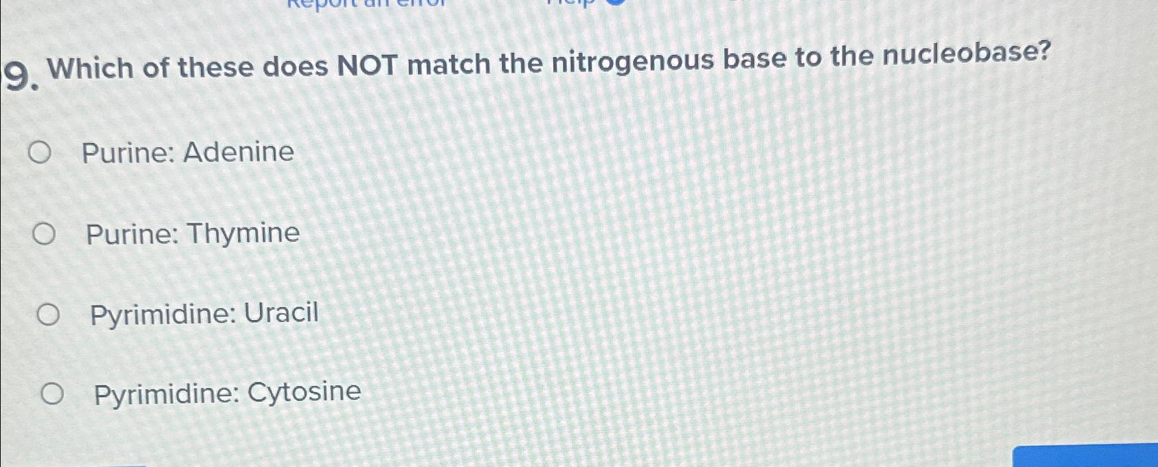 Solved Which of these does NOT match the nitrogenous base to | Chegg.com