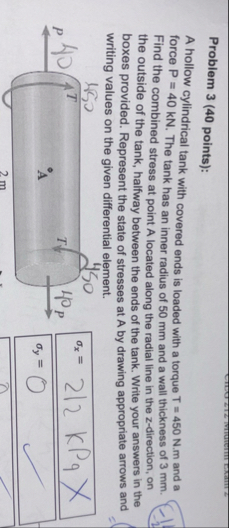 Solved Problem 3 ( 40 ﻿points):A hollow cylindrical tank | Chegg.com