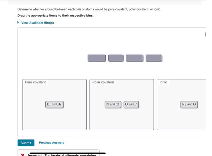 Solved Determine whether a bond between each pair of atoms | Chegg.com