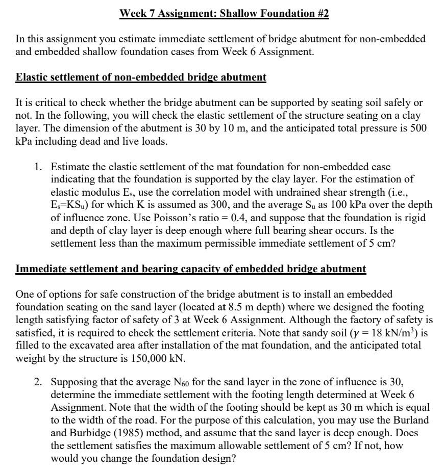 Solved Week 7 Assignment: Shallow Foundation \#2 In this | Chegg.com
