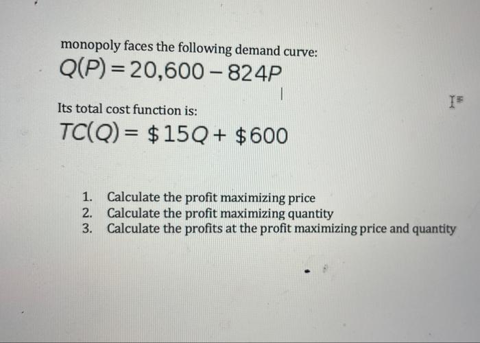 Solved monopoly faces the following demand curve: Q(P)= | Chegg.com
